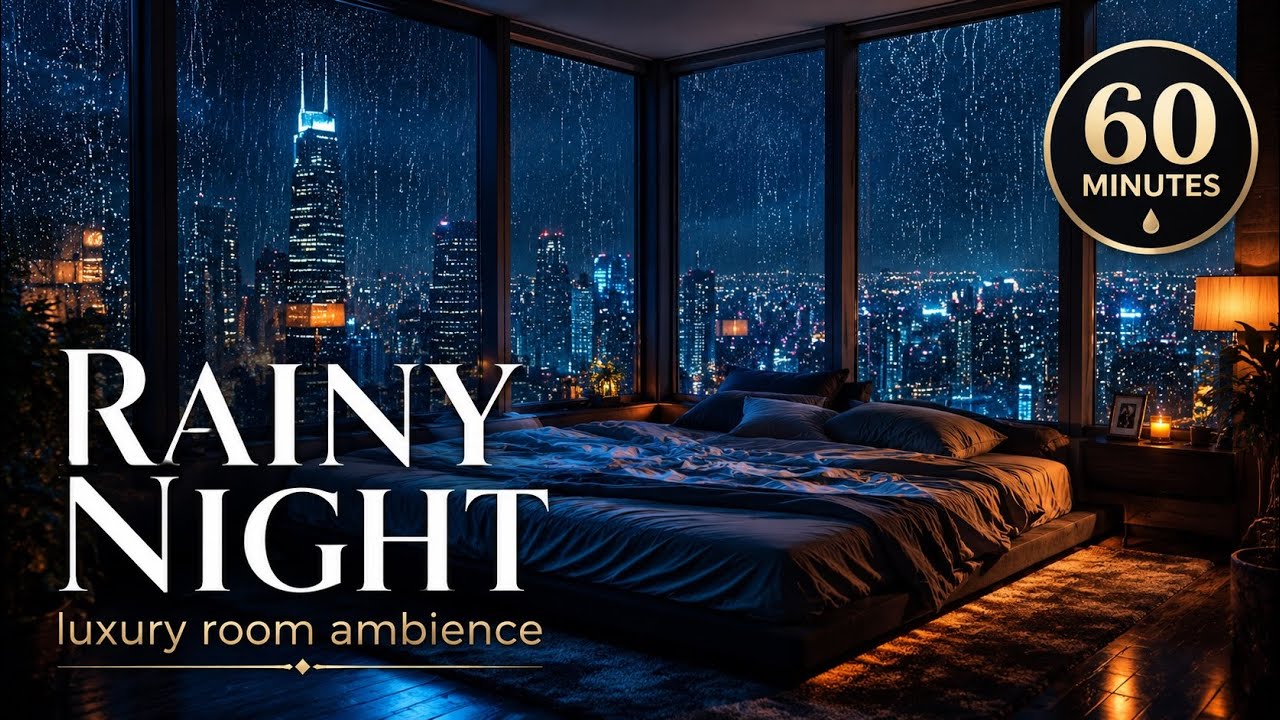 Rainy Night in a Luxury Bedroom | City View Ambience for Sleep ...