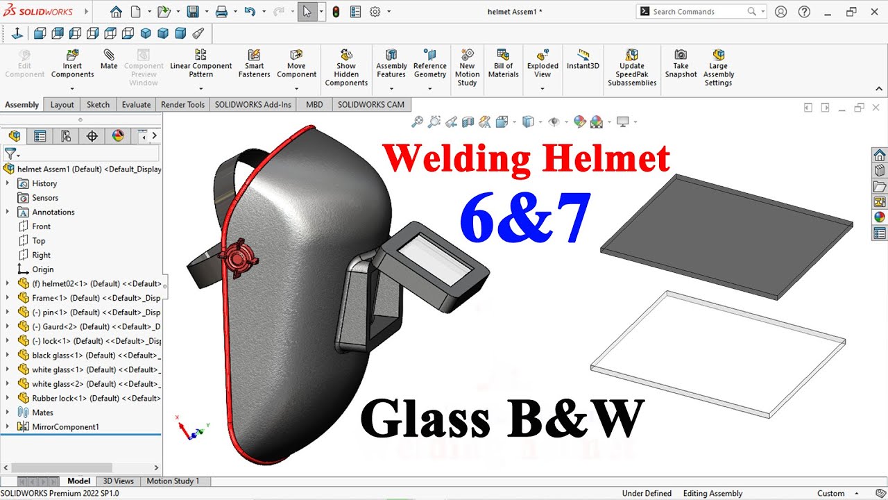 Solidworks helmet Part 6&7 | Solidworks tutorial | Safety glass B&W ...