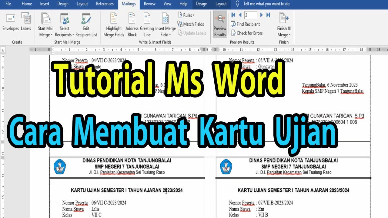 Cara Membuat Kartu Ujian Di Ms Word - YouTube