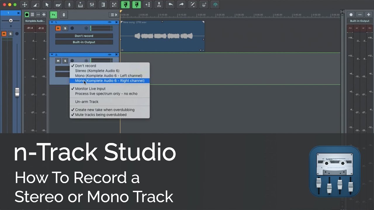 How to Record a Stereo or Mono Audio Track in n-Track Studio - YouTube