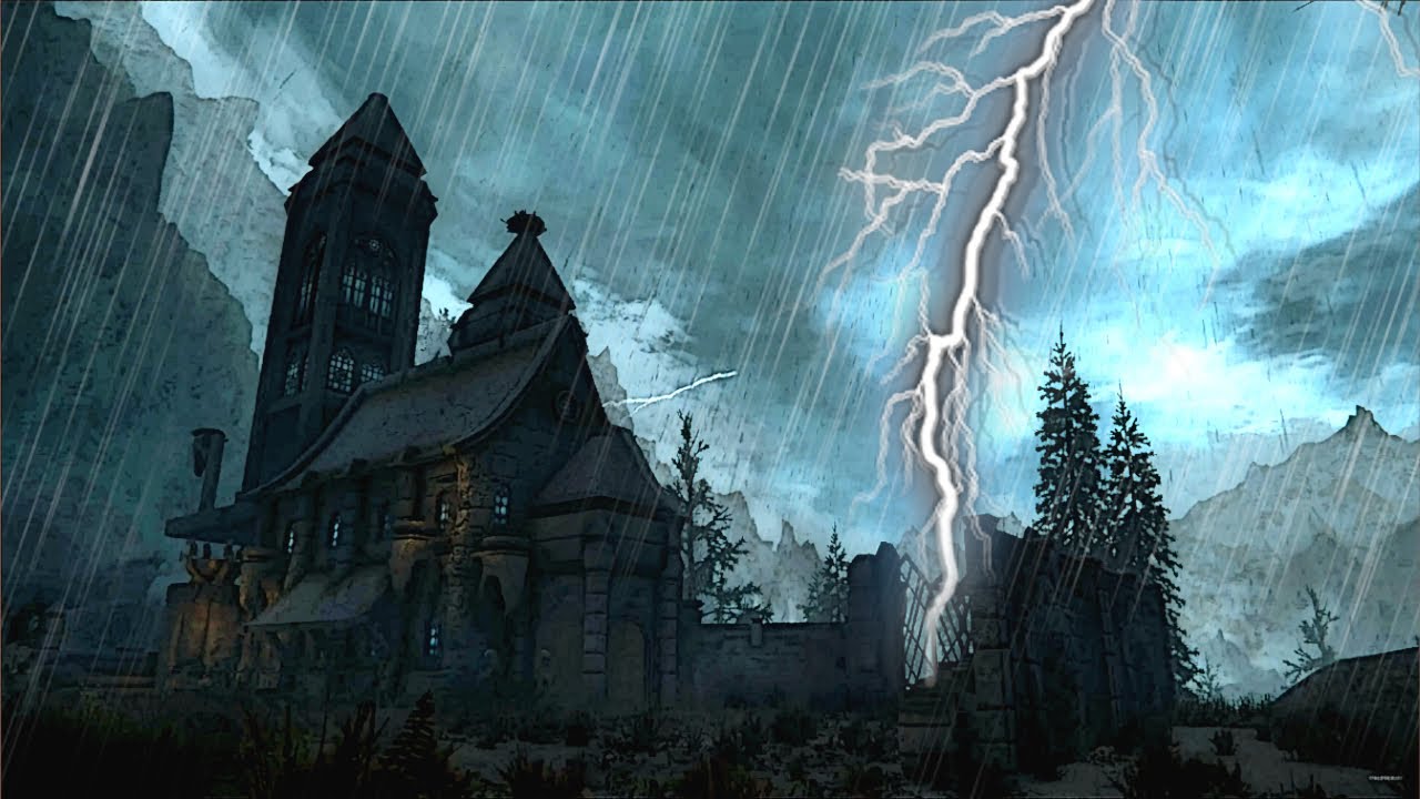 Halloween Haunted House Ambience 2 - 4K Thunderstorm Wind & Rain ASMR ...