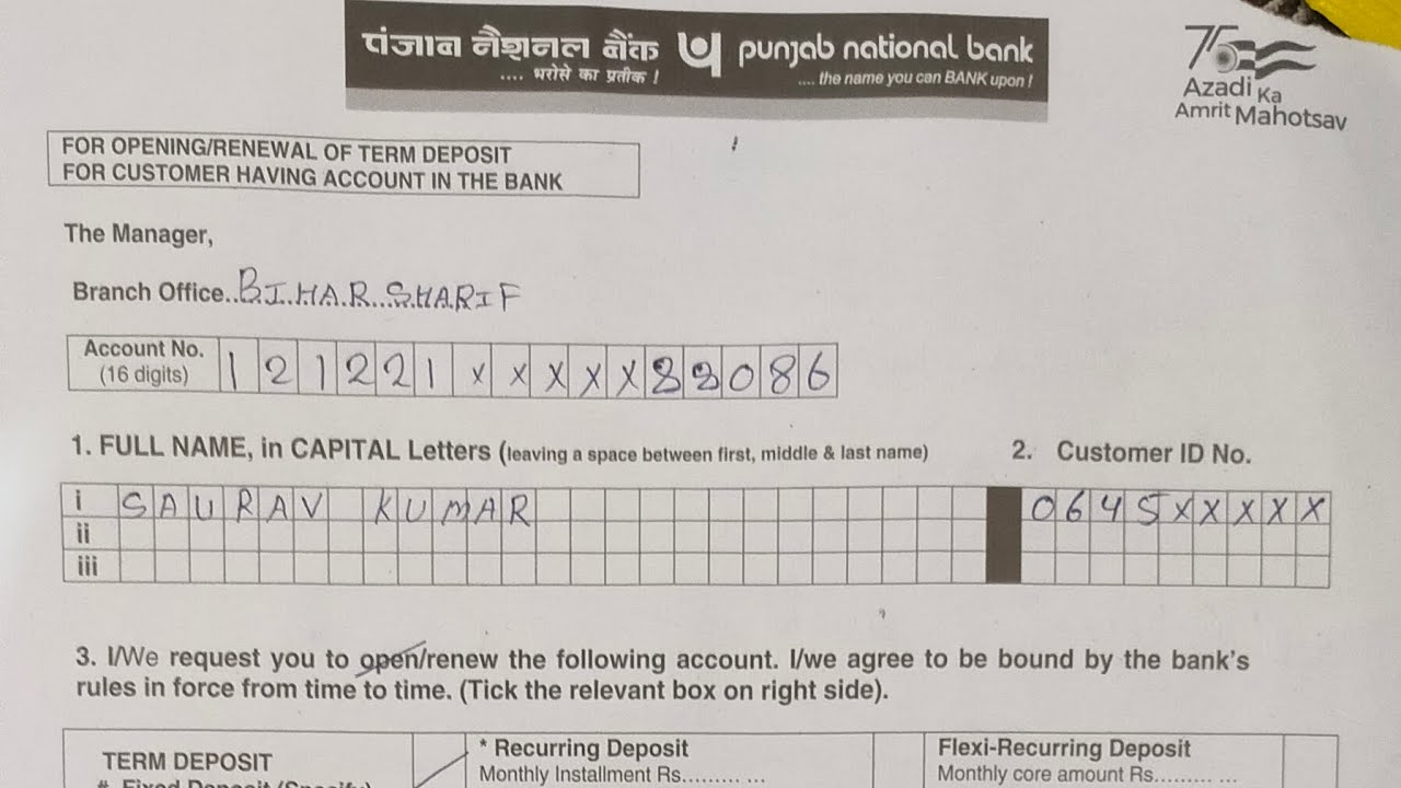 How To Fill FD Form In Punjab National Bank //Punjab National Bank mea ...