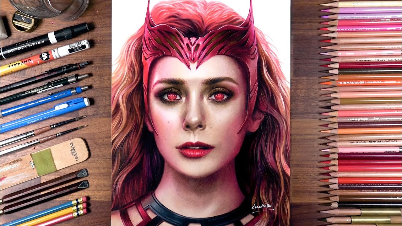 Drawing Scarlet Witch (Elizabeth Olsen) | drawholic - YouTube