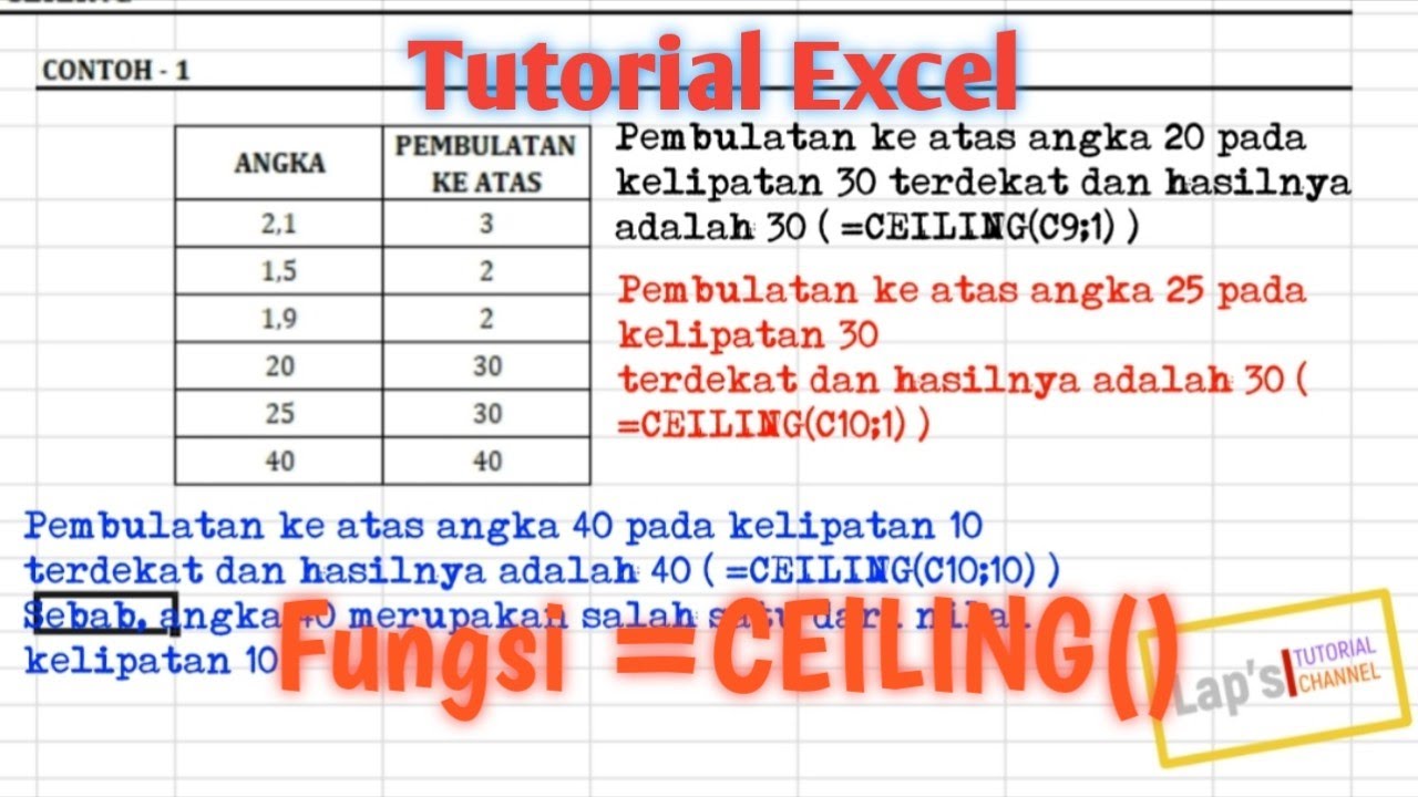 Fungsi Ceiling-Tutorial Excel-Function Categories-Mathematical - YouTube