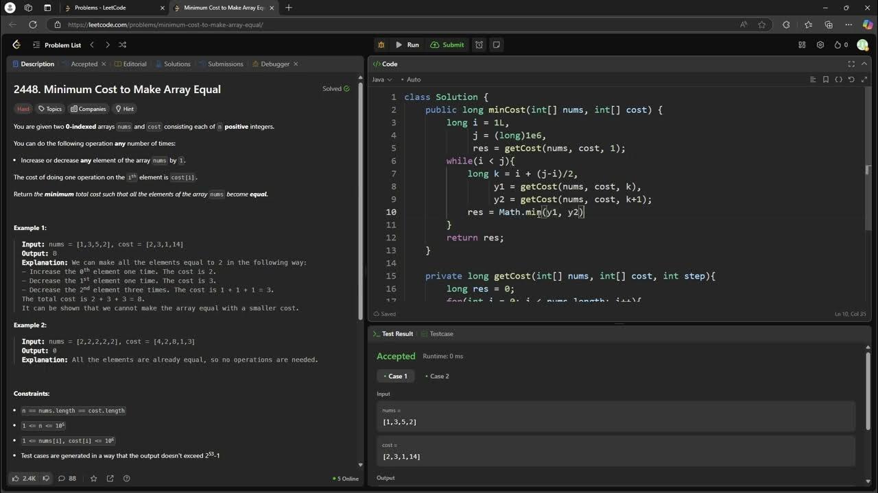 Leetcode 2448 Minimum Cost To Make Array Equal Java Youtube