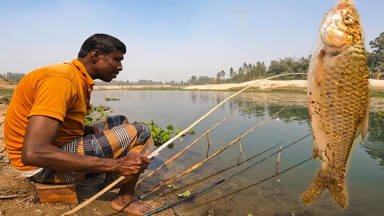 Popular Hook Fishing In Fishing Video |Rainy Season Fishing In Rural Area|Traditional Hook ...