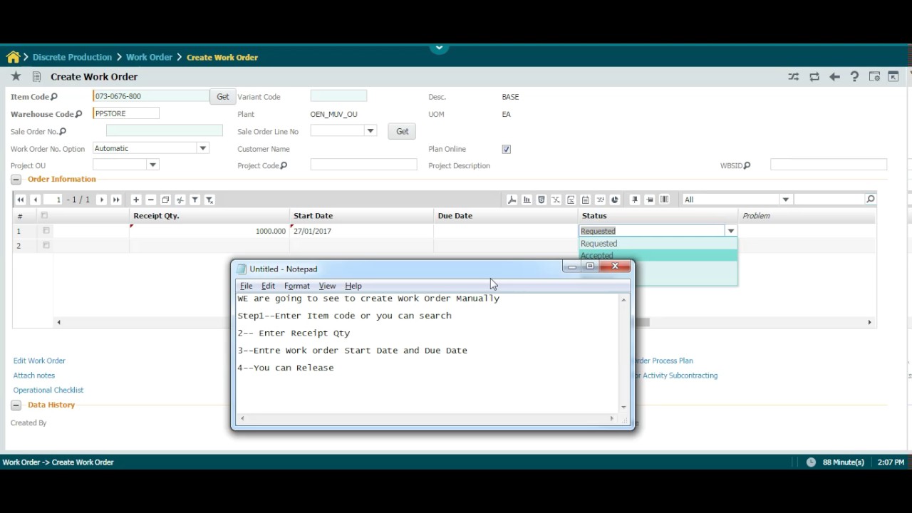 Ramco ERP Work order creation - YouTube