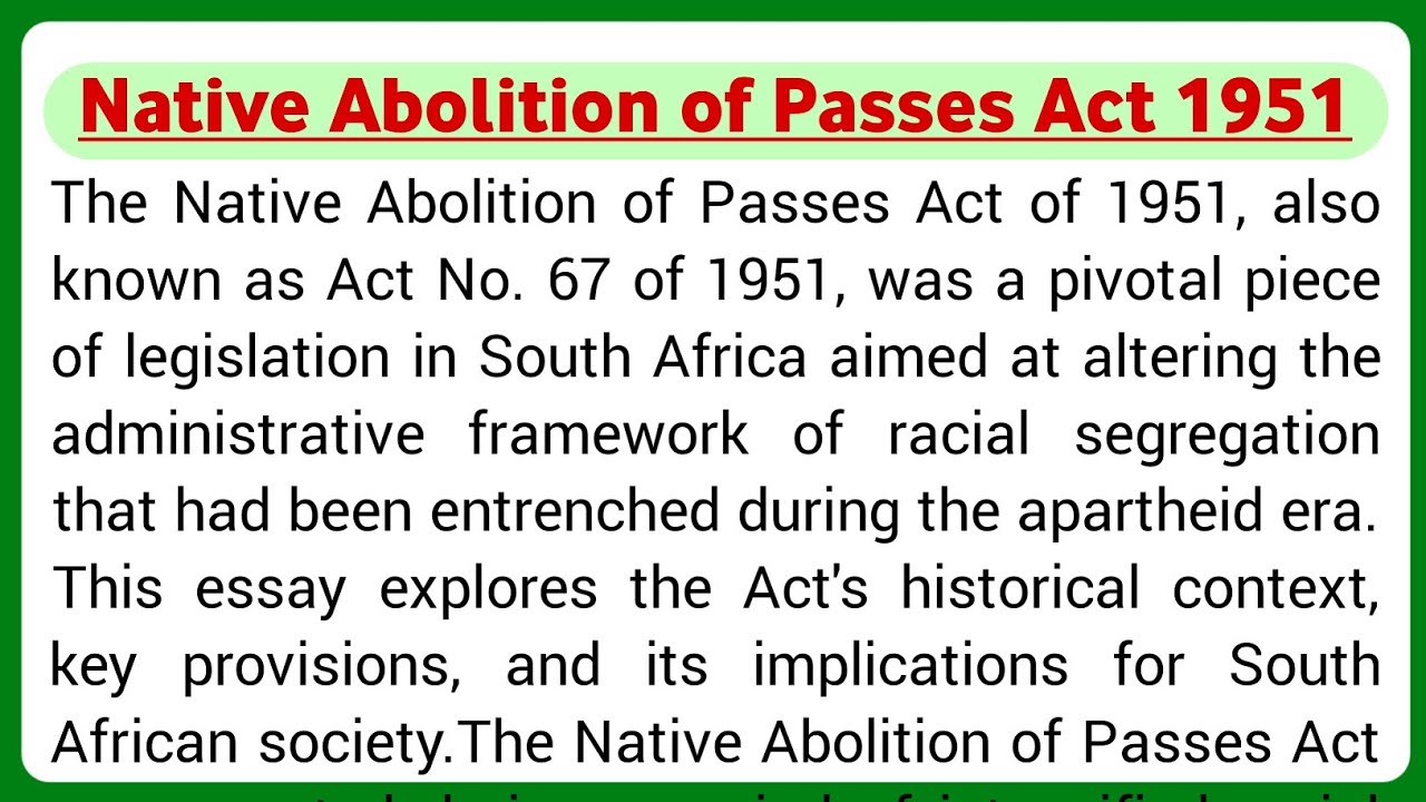 native abolition of passes act 1951 | native abolition of passes act ...