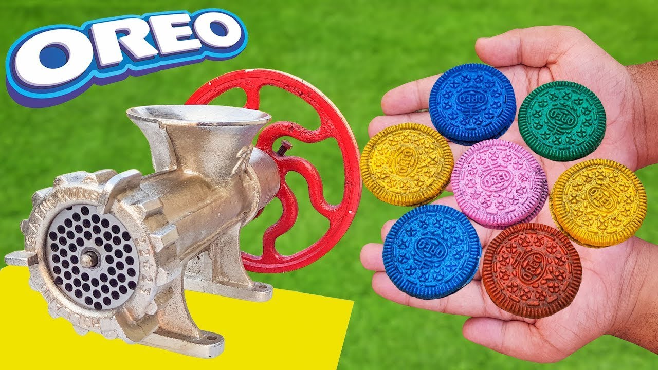 EXPERIMENT COLORFUL OREO VS MEAT GRINDER - YouTube