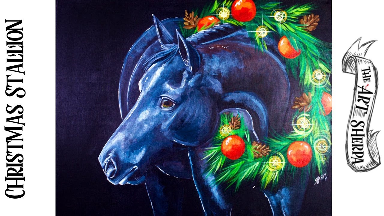 Black Christmas Stallion Acrylic Tutorial step by step Beginners ...