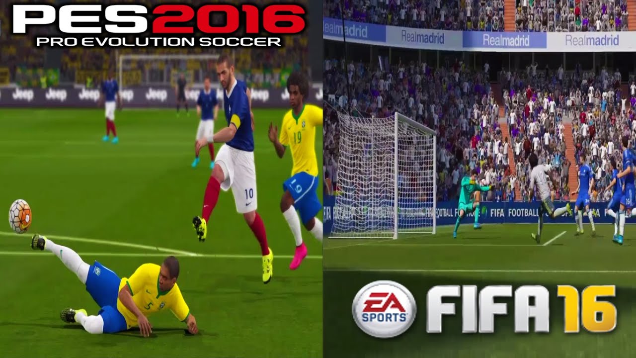 PES 2016 gameplay vs FIFA 16 gameplay comparison - YouTube