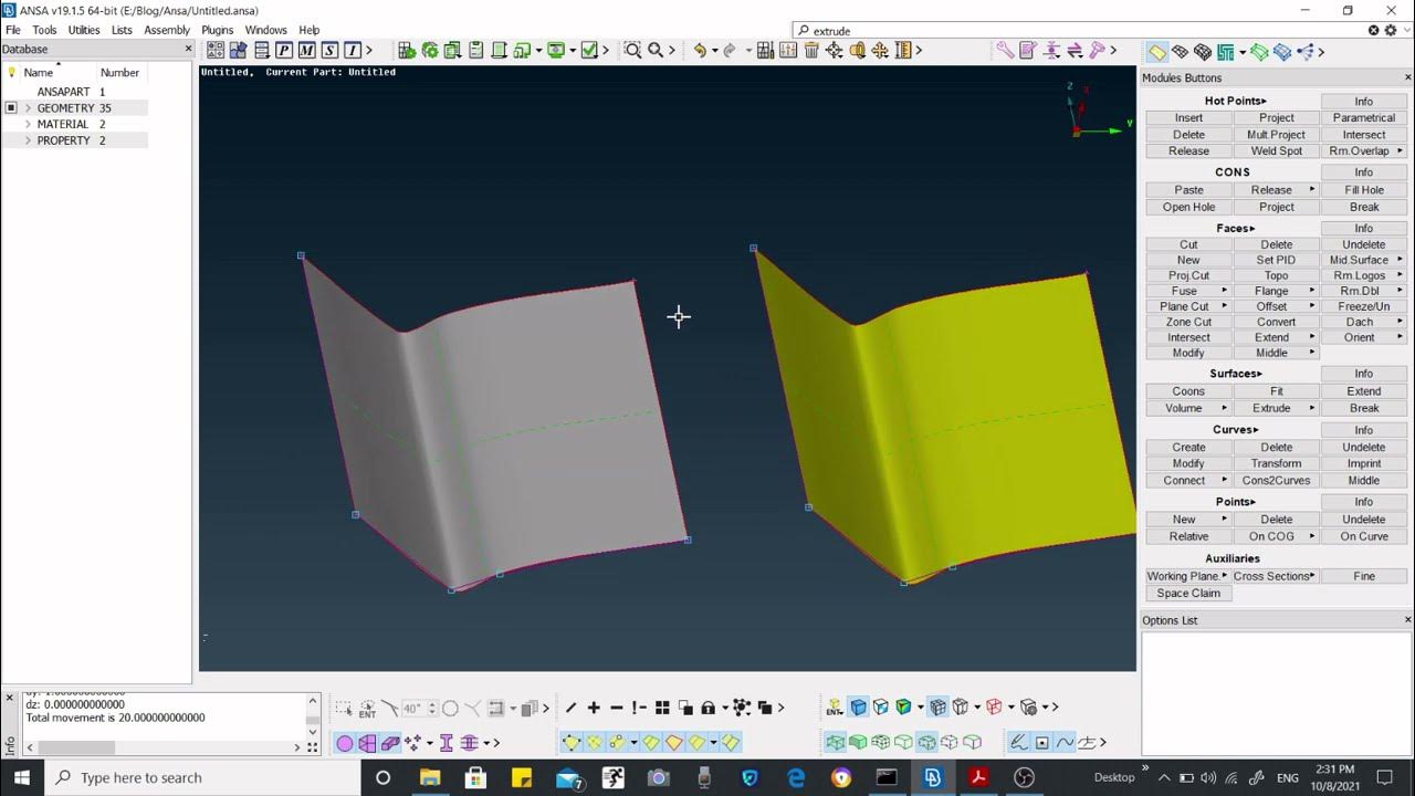Surface: Extrude command- How to create glide and sweep surface in ANSA ...