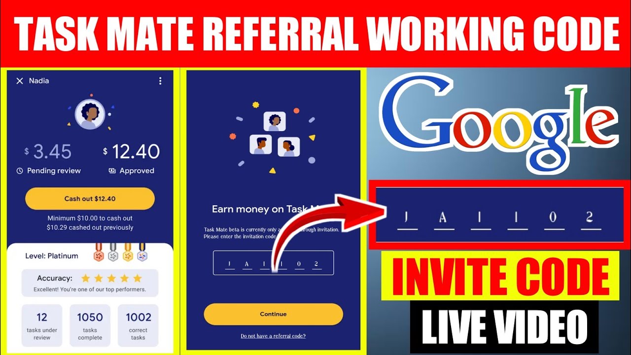 Google Task Mate referral code | Task mate invitation code 100% Working in Tamil | JK TECH - YouTube