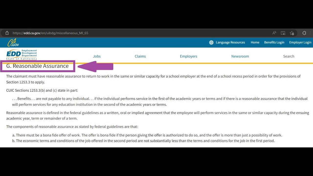 CA EDD UI - Reasonable Assurance - Definitions - YouTube
