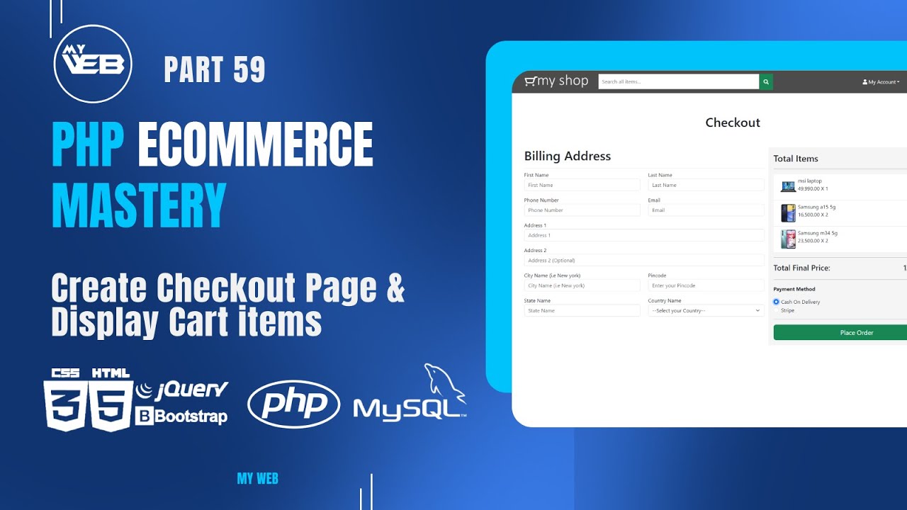 Part 59: Create Checkout Page | Add Billing Address Form & Display Cart ...