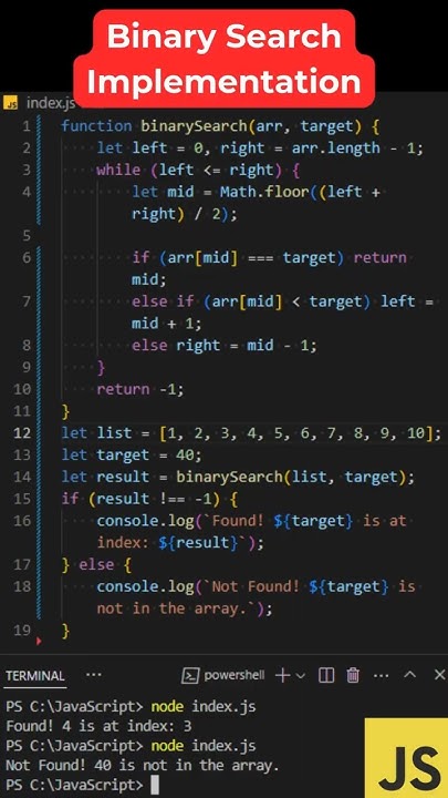 #24: Binary Search in JavaScript – Fast & Efficient! 🚀 | #shorts # ...