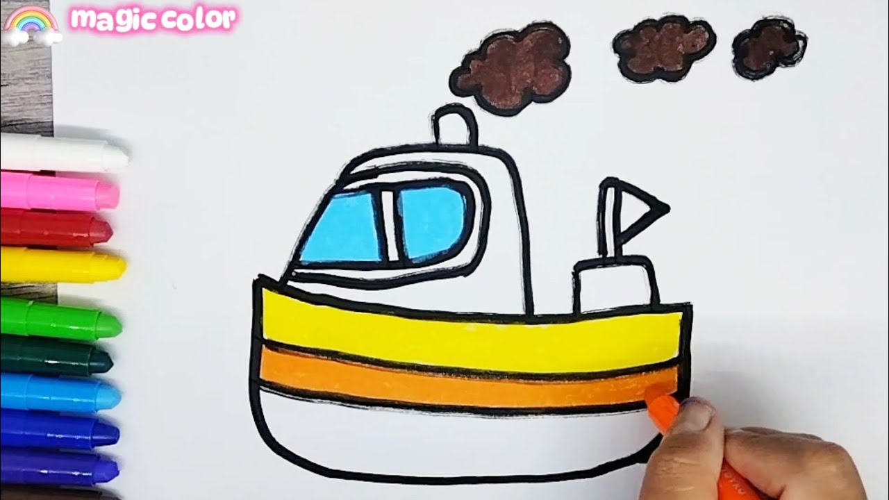Kapal dengan Crayon | Mewarnai Menggambar | Drawing and Coloring Boat ...
