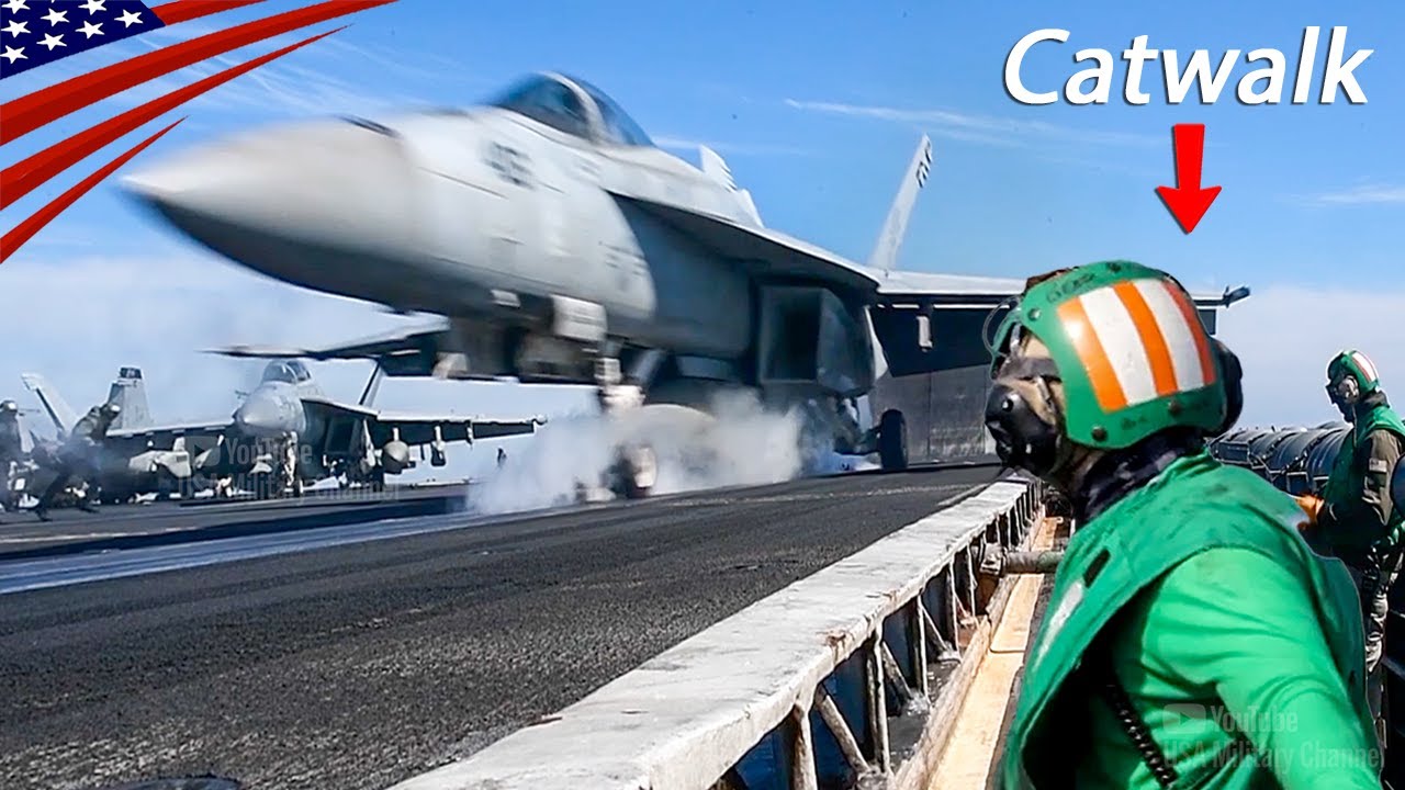 Up-Close Catapult Launches: F/A-18s from Carrier Catwalk - YouTube