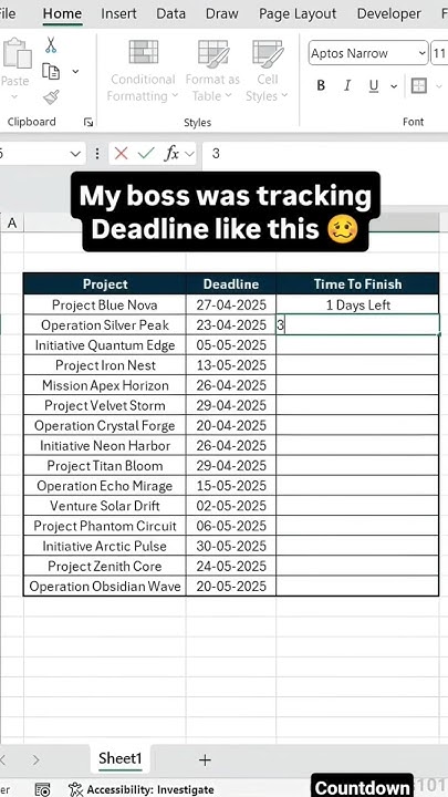 How to track Deadlines in Excel 💯#shorts #shortsfeed #excel - YouTube