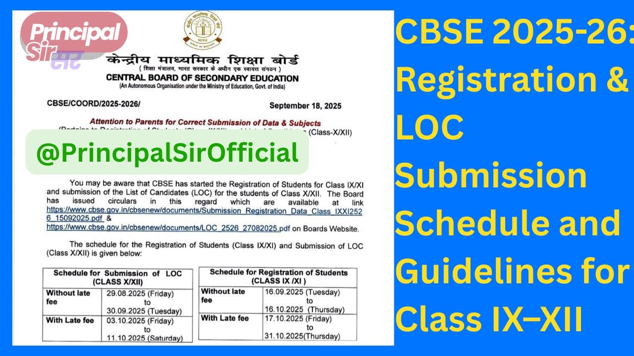 CBSE 2025-26: Registration & LOC Submission Schedule and Guidelines for ...
