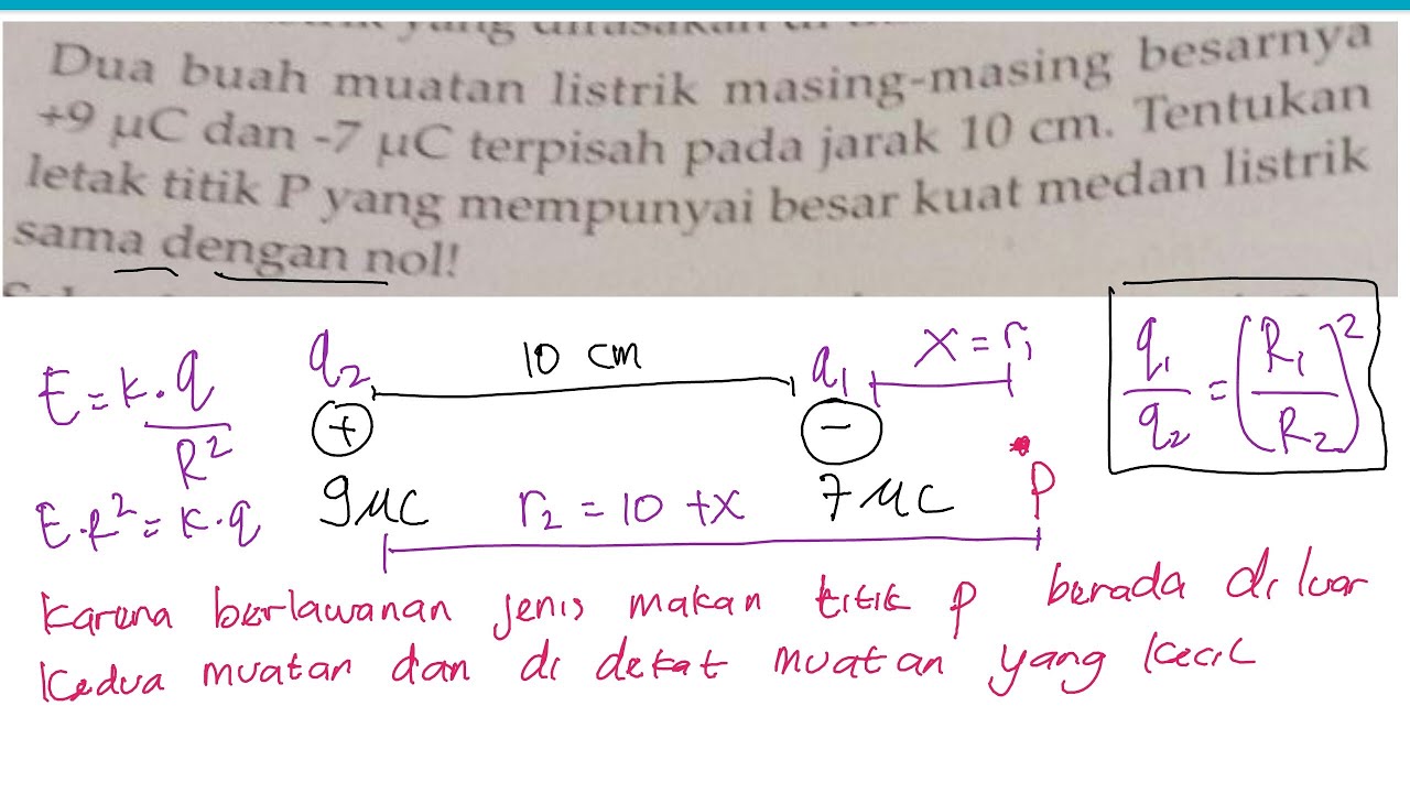 menghitung letak titik p yang kuat medan listriknya nol dari dua muatan ...