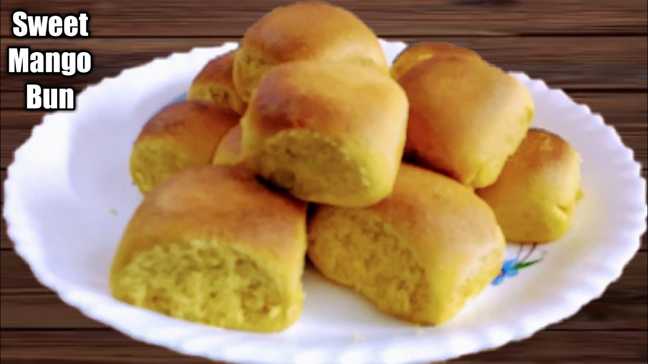 Sweet bun recipe | Eggless without oven bread | Soft spongy mango buns ...