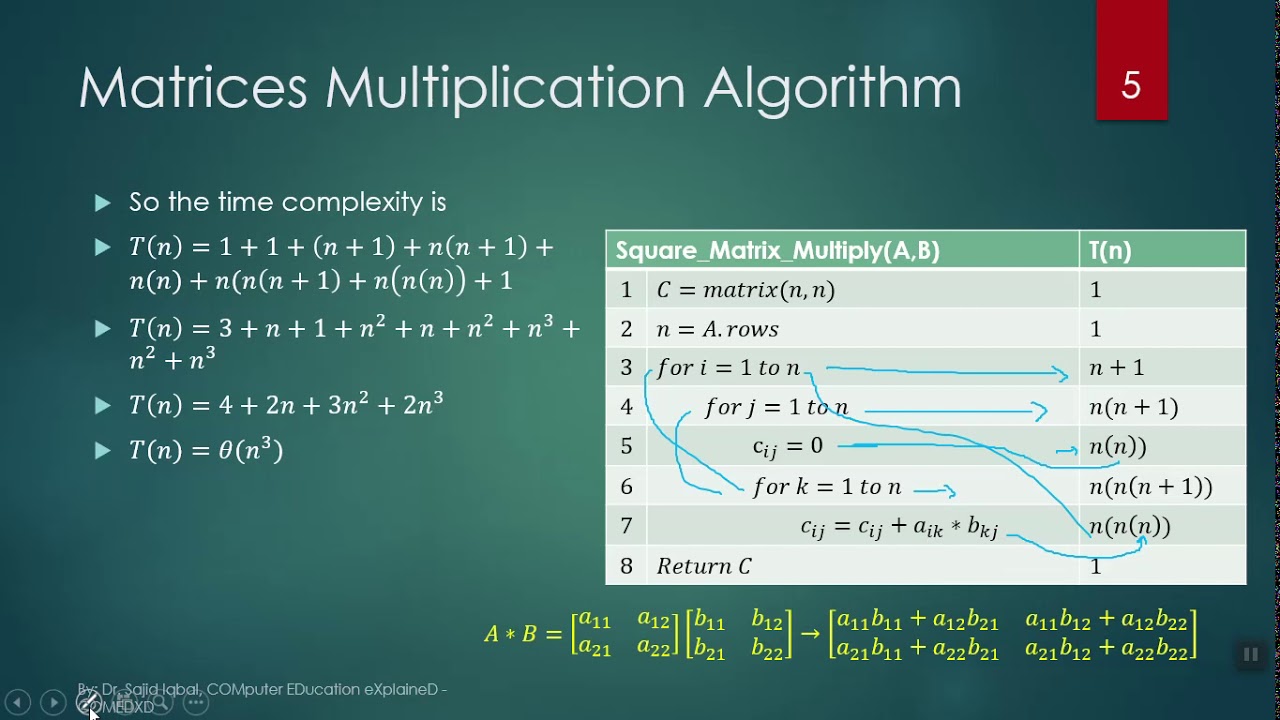 Topic 13 Design And Analysis Of Algorithms Divide And Conquer Matrix Multiplication Youtube