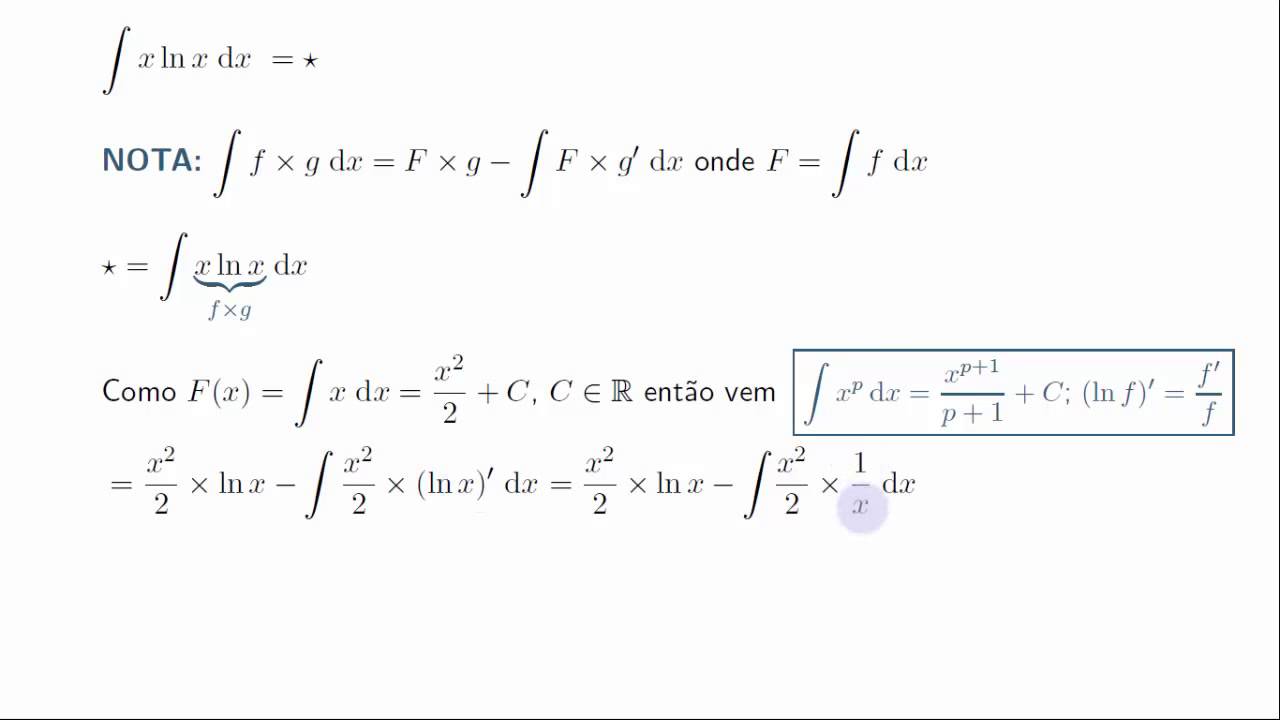 Primitiva por partes de xln(x) - YouTube