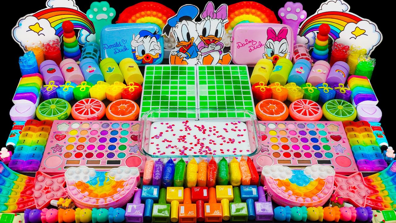 Wonderful Rainbow Donald & Daisy Slime ASMR | Mixing Eyeshadow & Makeup ...