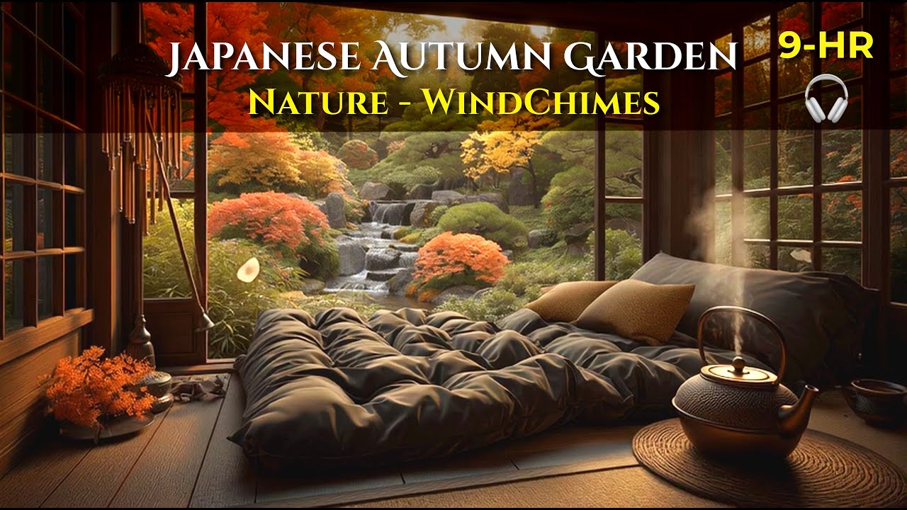 4K Japanese Garden Ambience | 9 Hours of Wind Chimes, Water, and ...