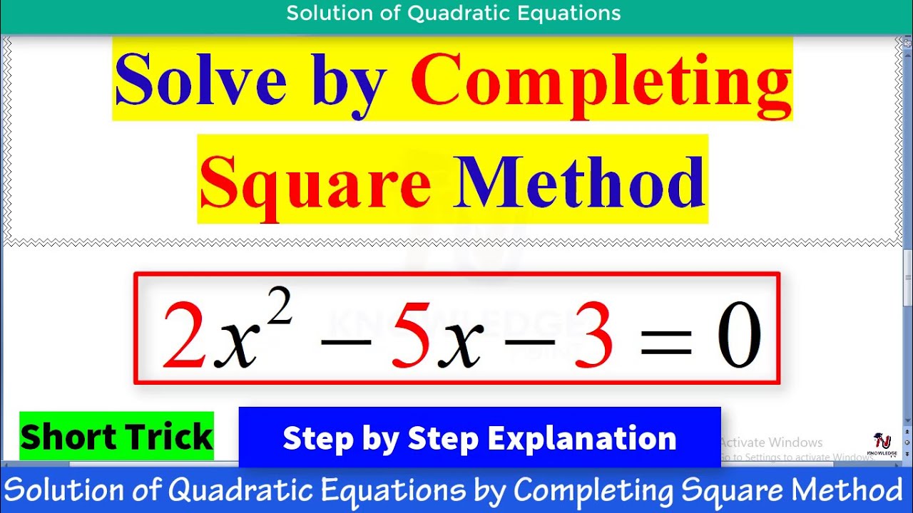 How To Solve Quadratic Equations By Completing The Square Method Urdu