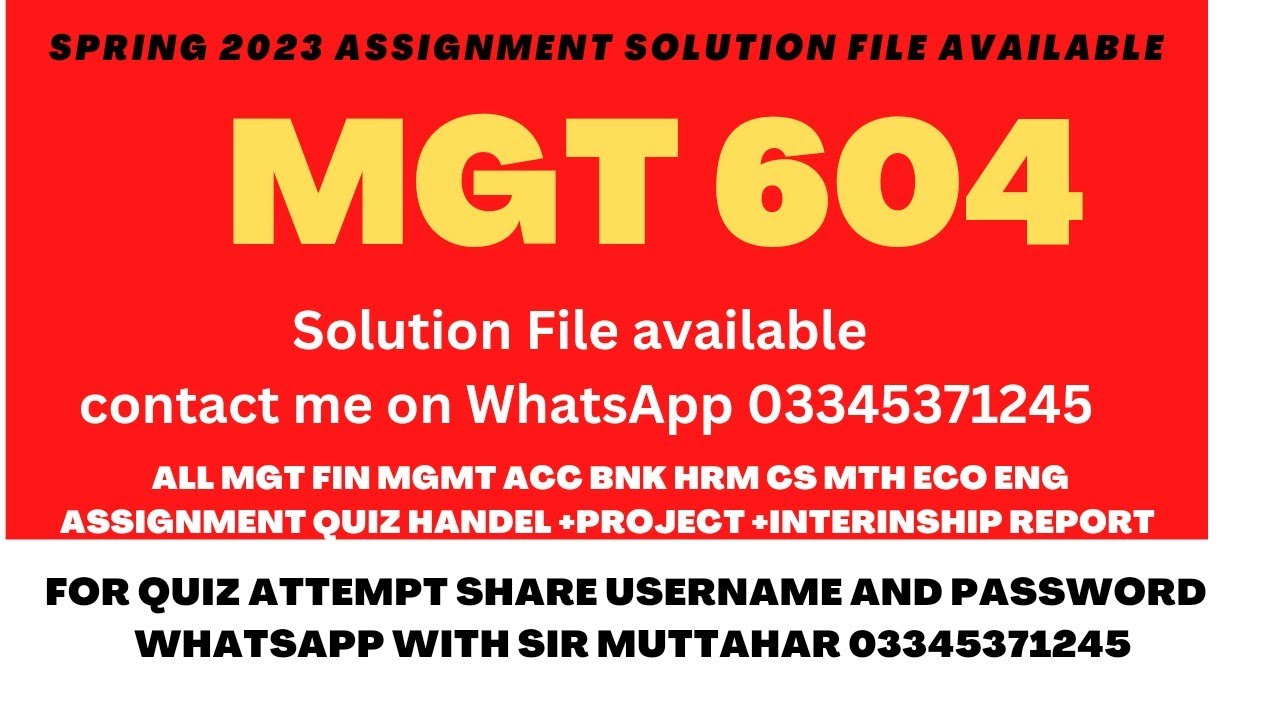 MGT 604 Assignment Solution Spring 2023 - YouTube