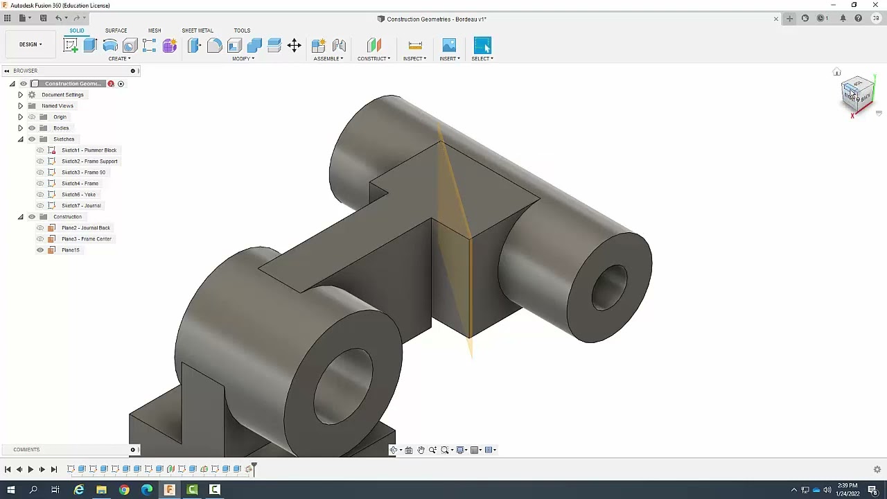 05 06 Construction Plane Through Three Points - Fusion 360 - YouTube