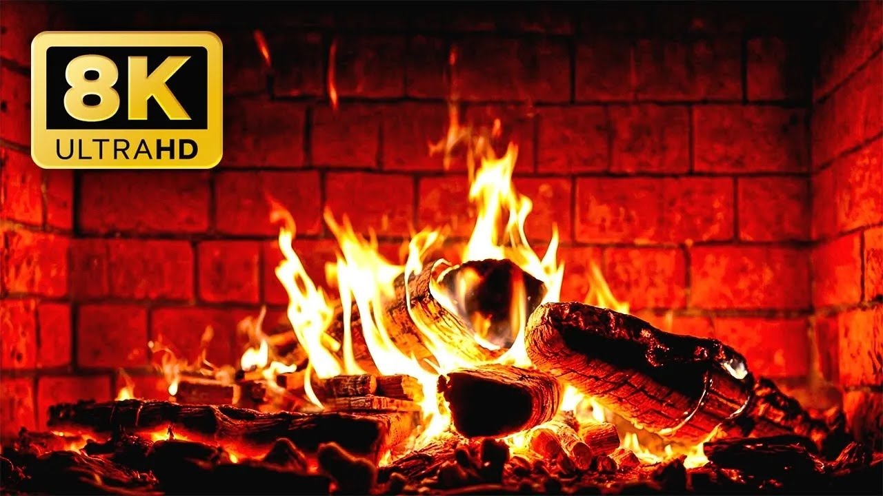 Ultra HD 8K Fireplace 🔥 Crackling Fire, Burning Logs, Bright Orange ...