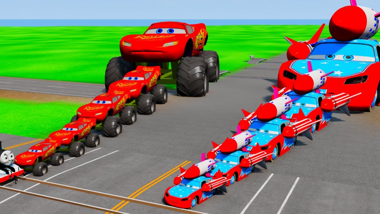 Big & Small Long Spring McQueen Cars Vs Thomas Train The Tank Engine Vs ...