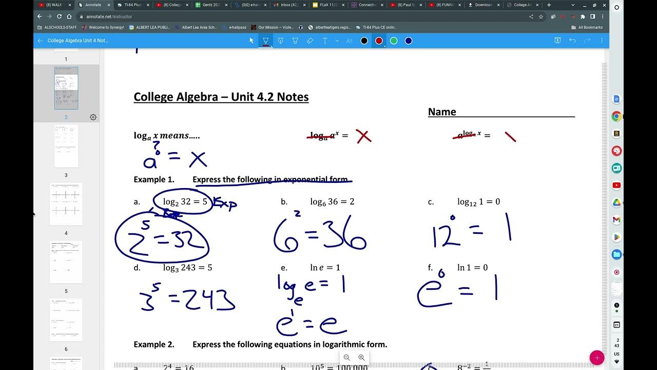 College Algebra Unit 4.2 Logarithmic Functions 2023 - YouTube