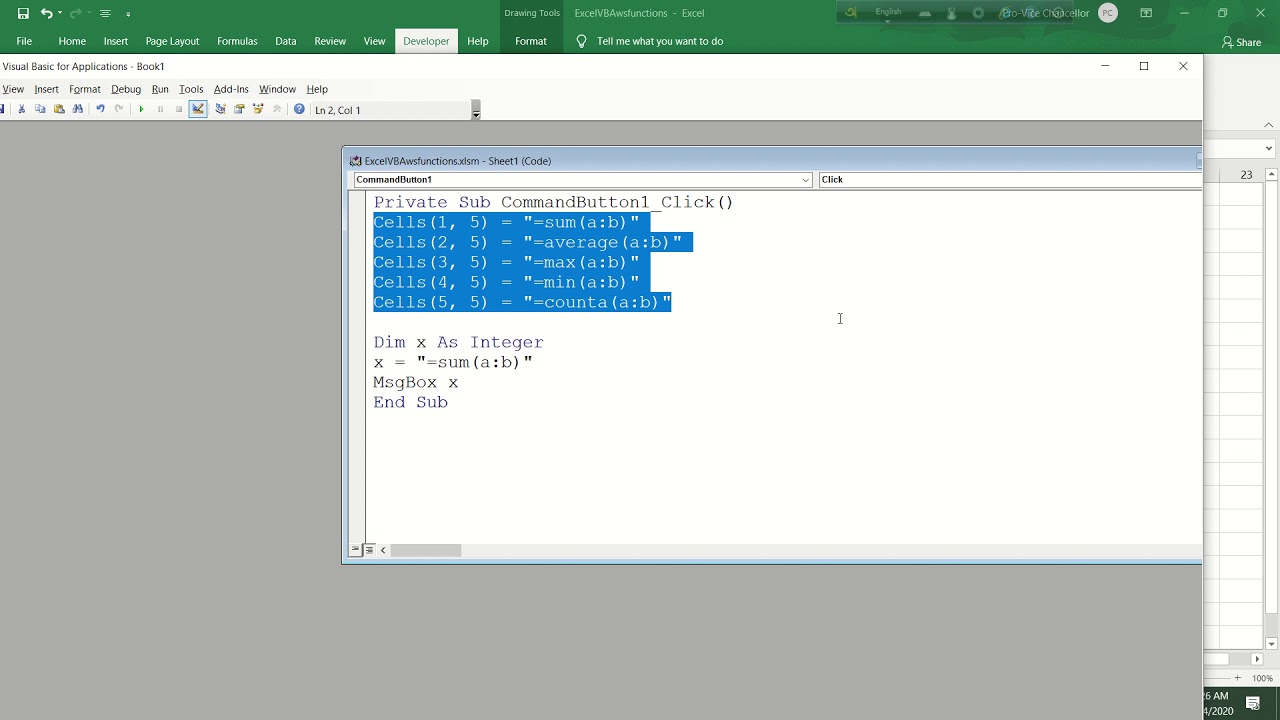 Excelvba06 How To Use Worksheet Functions In Vba Youtube 7261