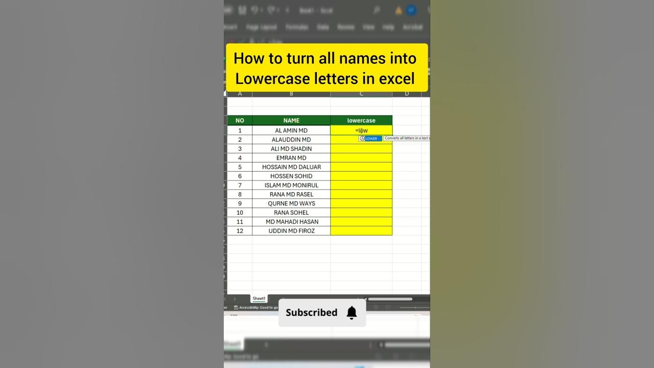 how to trunall names into lowercase letters in excel #ytshorts #s#excel #exceltricks #exceltips ...