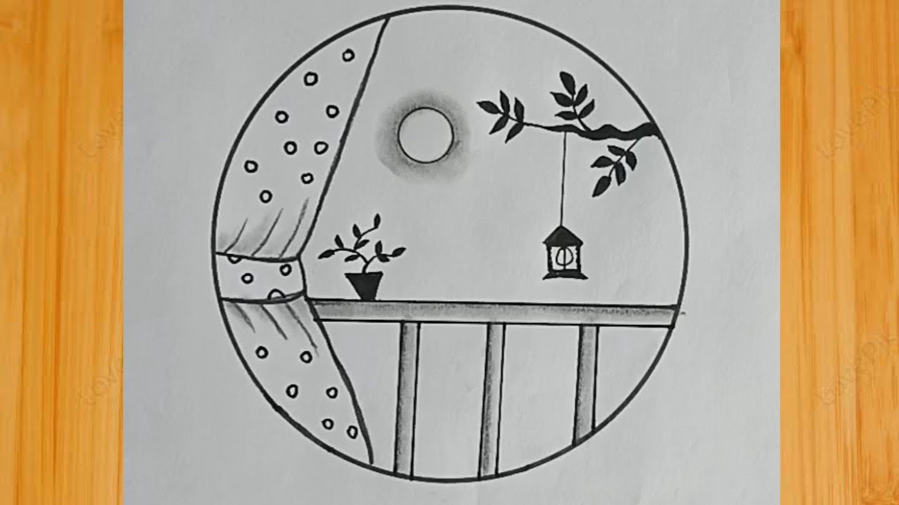 How to draw easy circle scenery || pencil scenery || circle scenery ...
