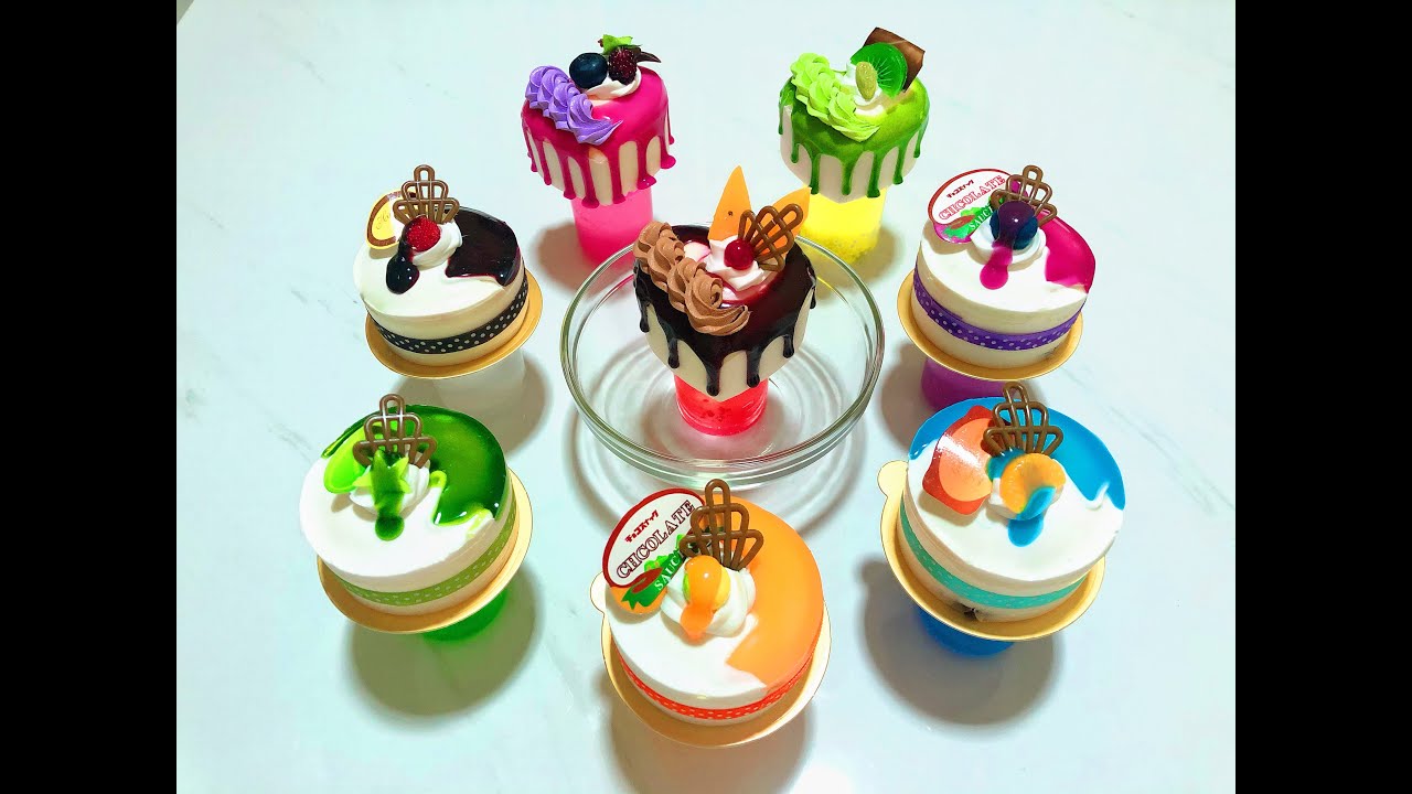 Slime Cakes Series !! Rainbow Fluffy Slimes ! Mixing Random Things into ...