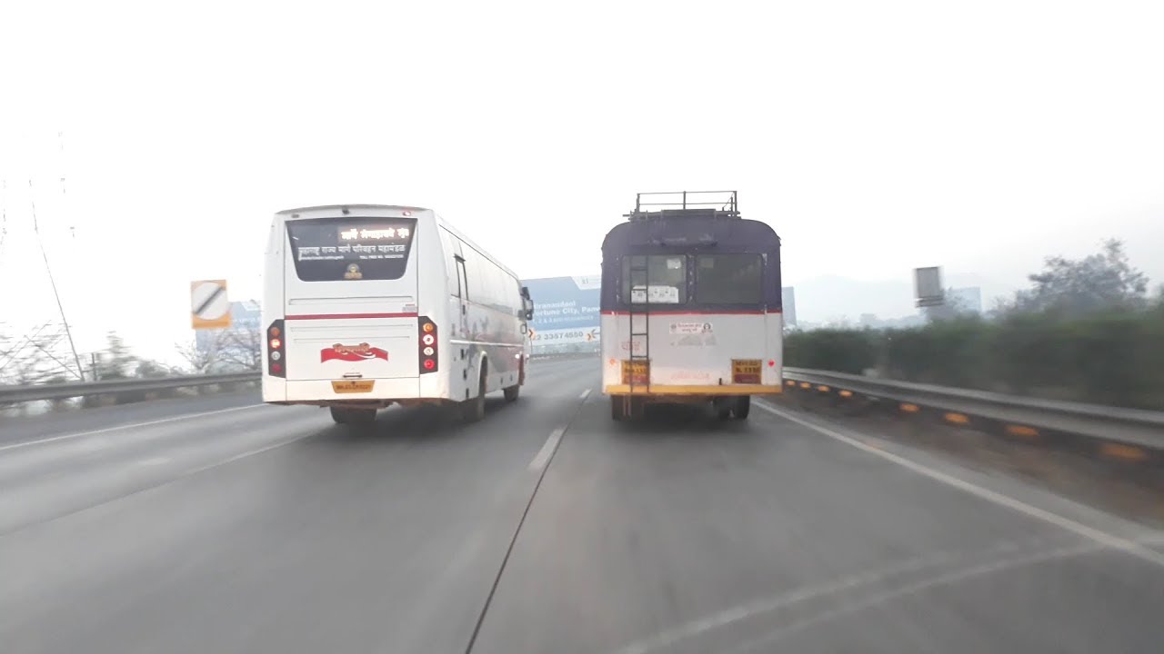 MSRTC HIRKANI AND SHIVSHAHI BUS ON MUMBAI PUNE EXPRESSWAY..! - YouTube