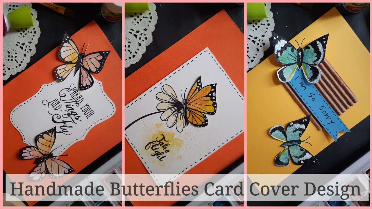 Handmade greeting card front page design / cute Butterflies card design ...