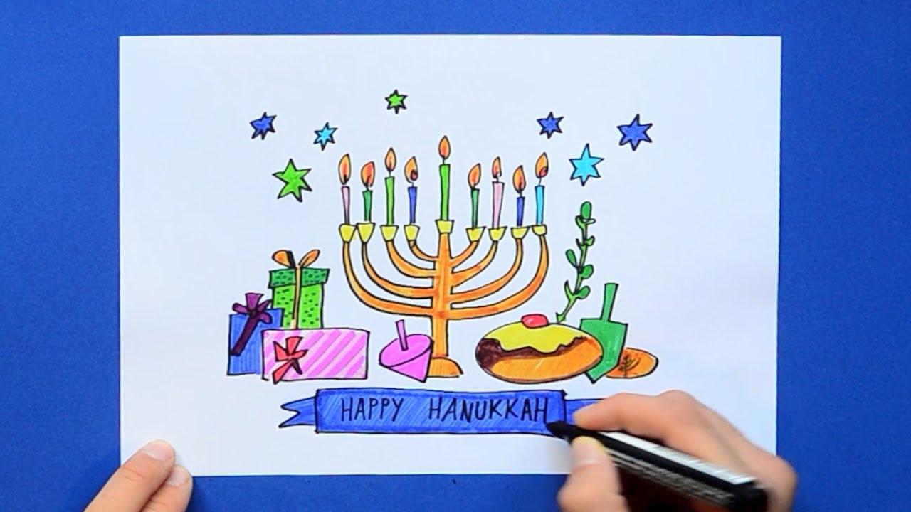 How to draw Happy Hanukkah Menorah - YouTube