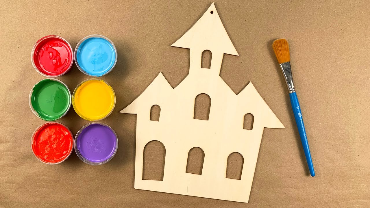How to Paint Haunted House Halloween | Acrylic Painting | Wooden ...