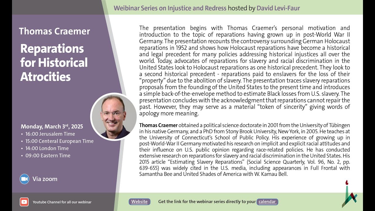 Thomas Craemer, Reparations for Historical Atrocities, - YouTube