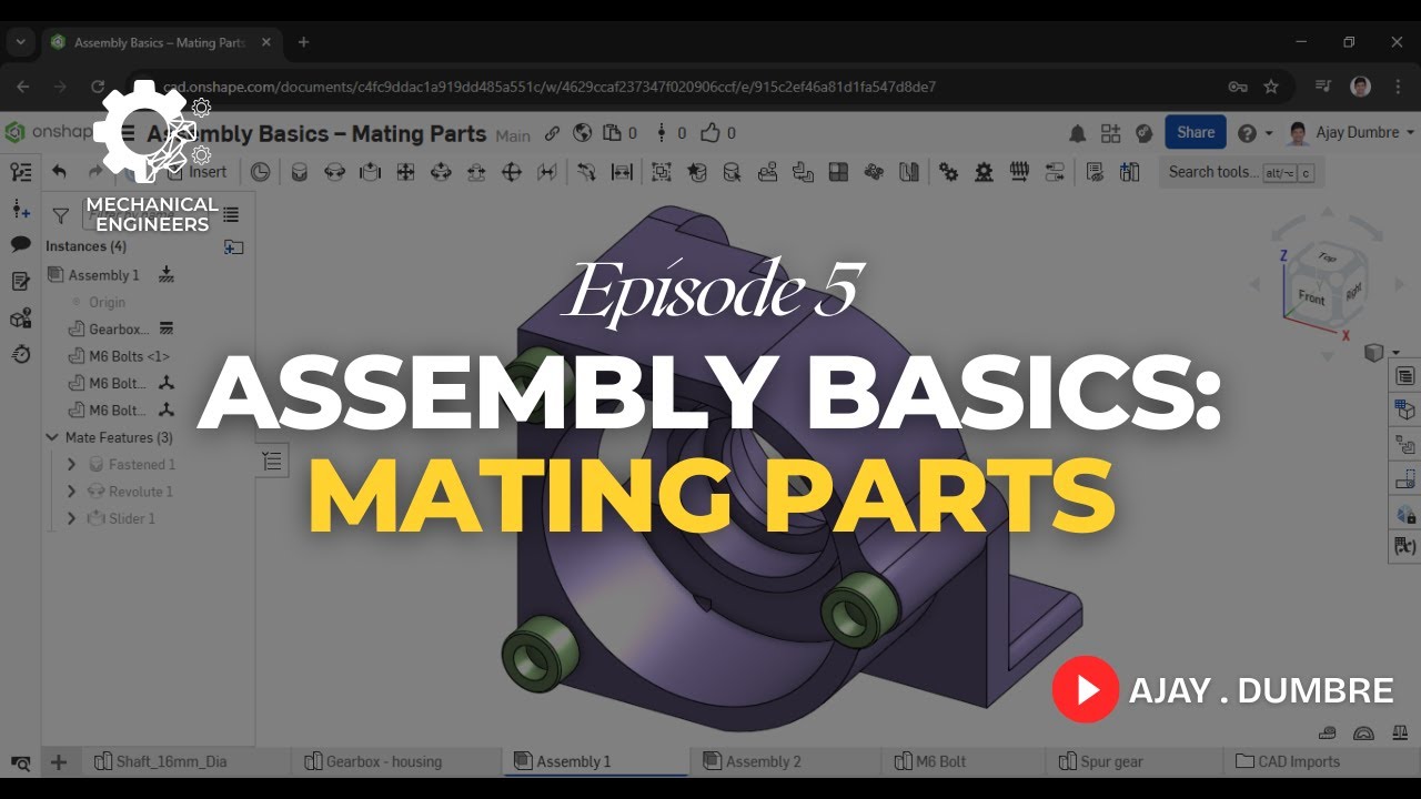 Ep. 5: Onshape Assembly Basics: How to Mate Parts (Step-by-Step for ...