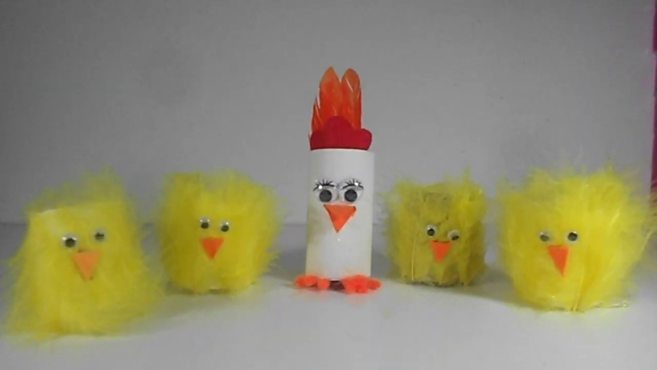 Como hacer ANIMALES con rollos de papel higiénico 🐔🐥🐥 Una GALLINA Y SUS ...