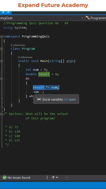 Solution for Programming Quiz Questions - Q49 - Expand Future Academy #Shorts #CSharp #Dotnet ...