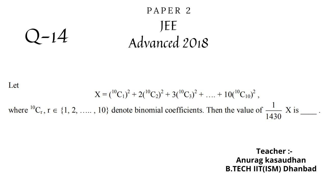 JEE Advanced 2018 Math Paper 2 (Q 14) solution | IIT JEE Maths | # ...