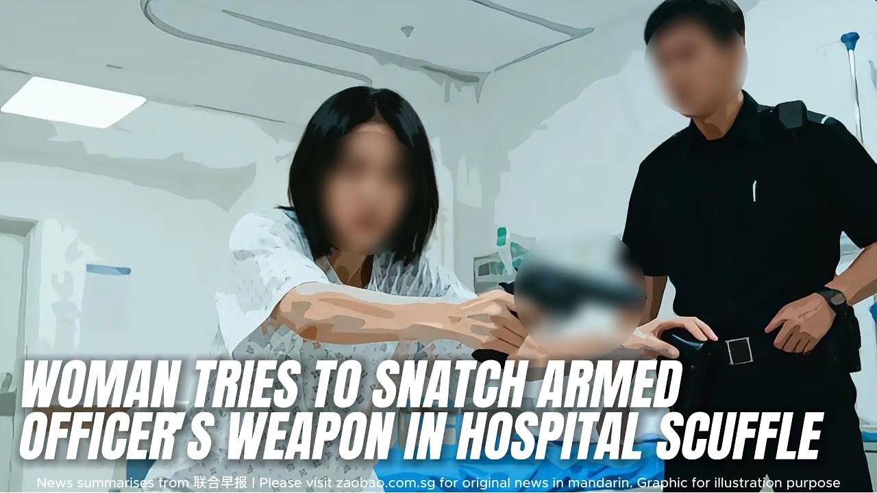 Woman Tries to Snatch Armed Officer's Weapon in Hospital Scuffle - YouTube